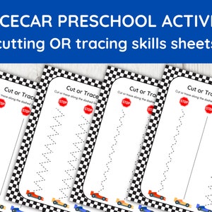 Printable Kids Racecar Themed Preschool Cutting Worksheets, Preschool ...