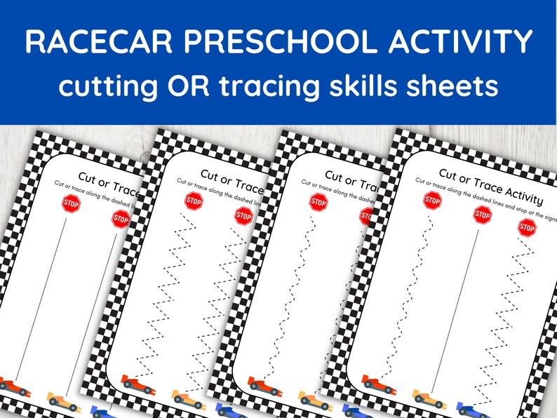 Printable Kids Racecar Themed Preschool Cutting Worksheets, Preschool ...