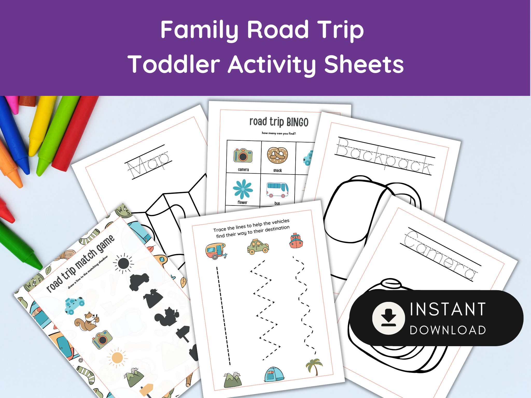 Printable Road Trip Activity Pack for Toddlers: Car Activity, Coloring ...