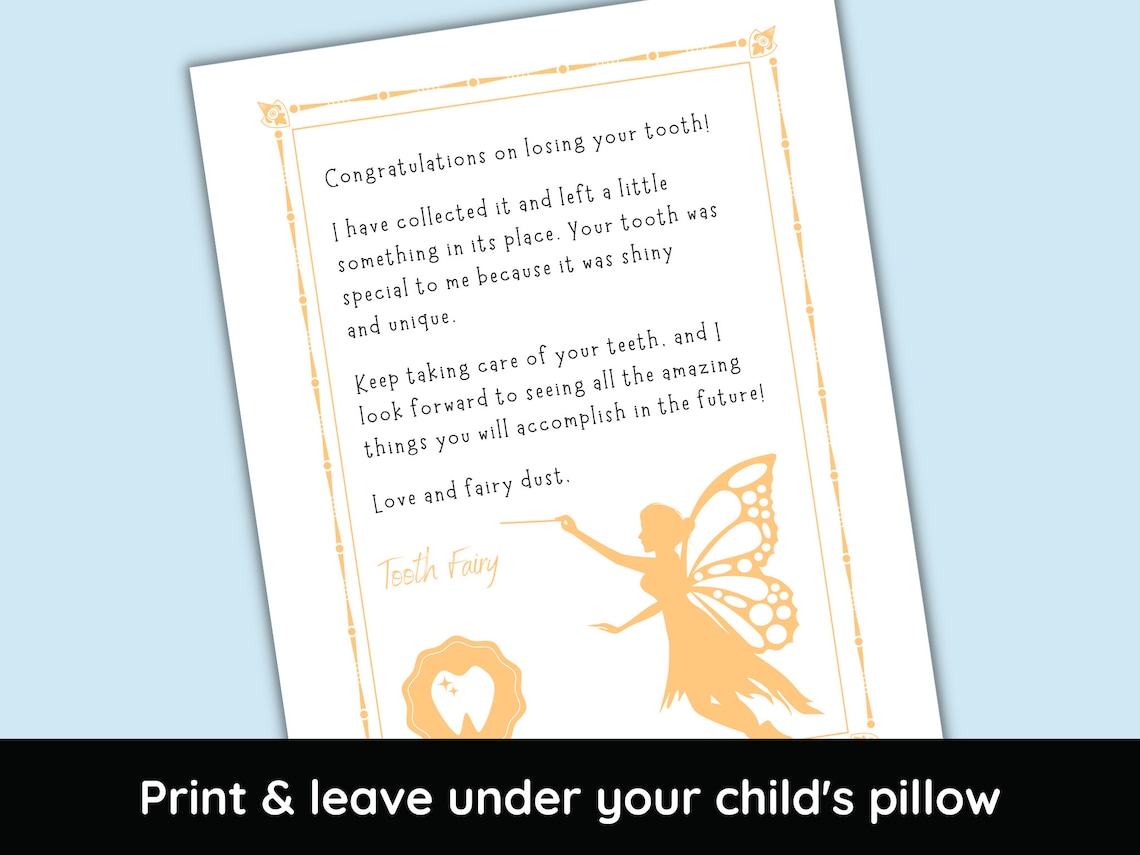 Letter From the Tooth Fairy for Kids Minimal Tooth Fairy Kids Letter ...