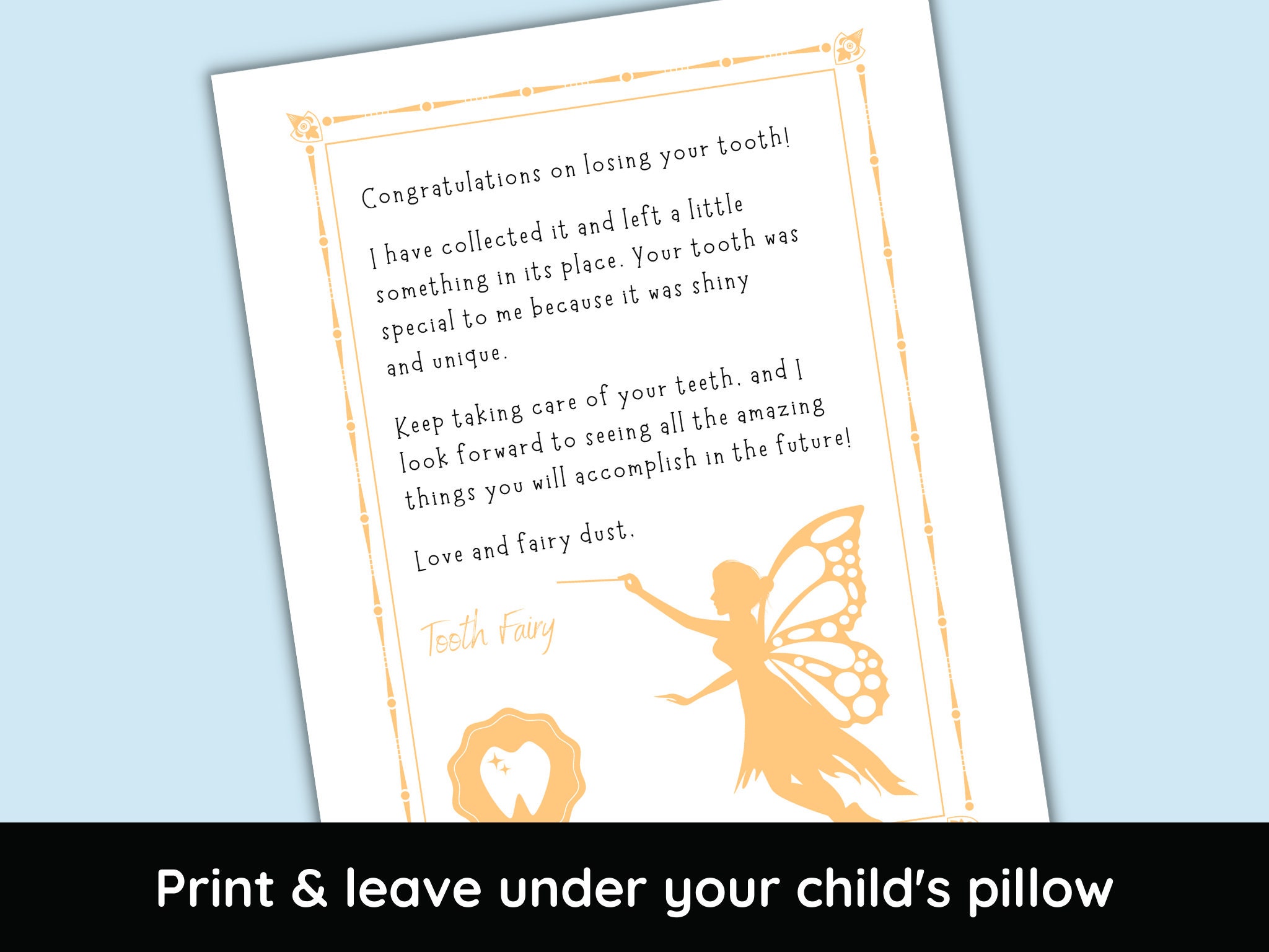 Letter From the Tooth Fairy for Kids - Minimal Tooth Fairy Kids Letter ...