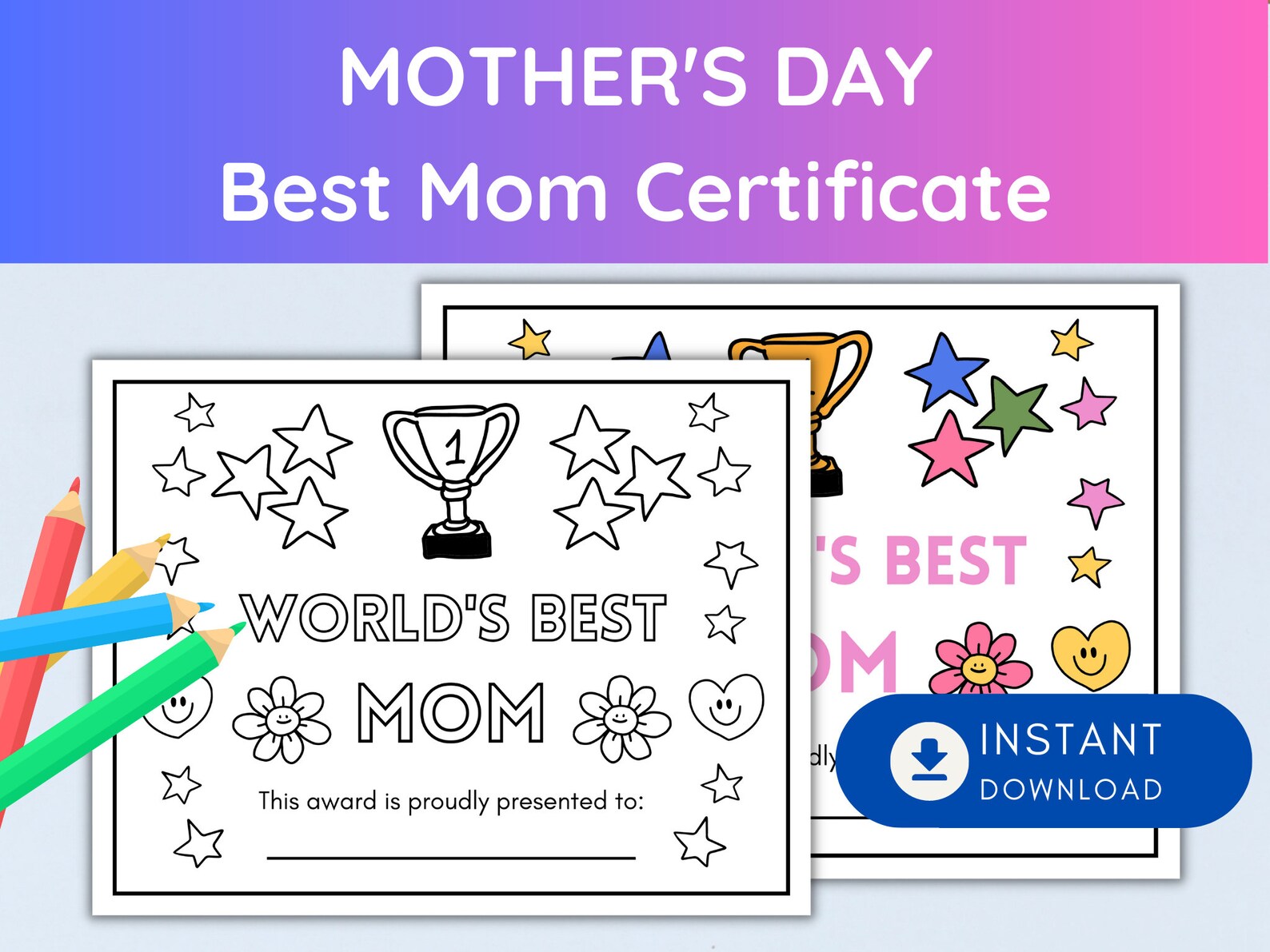 Best Mom Mother's Day Certificate Coloring Activity Sheet for Kids to ...