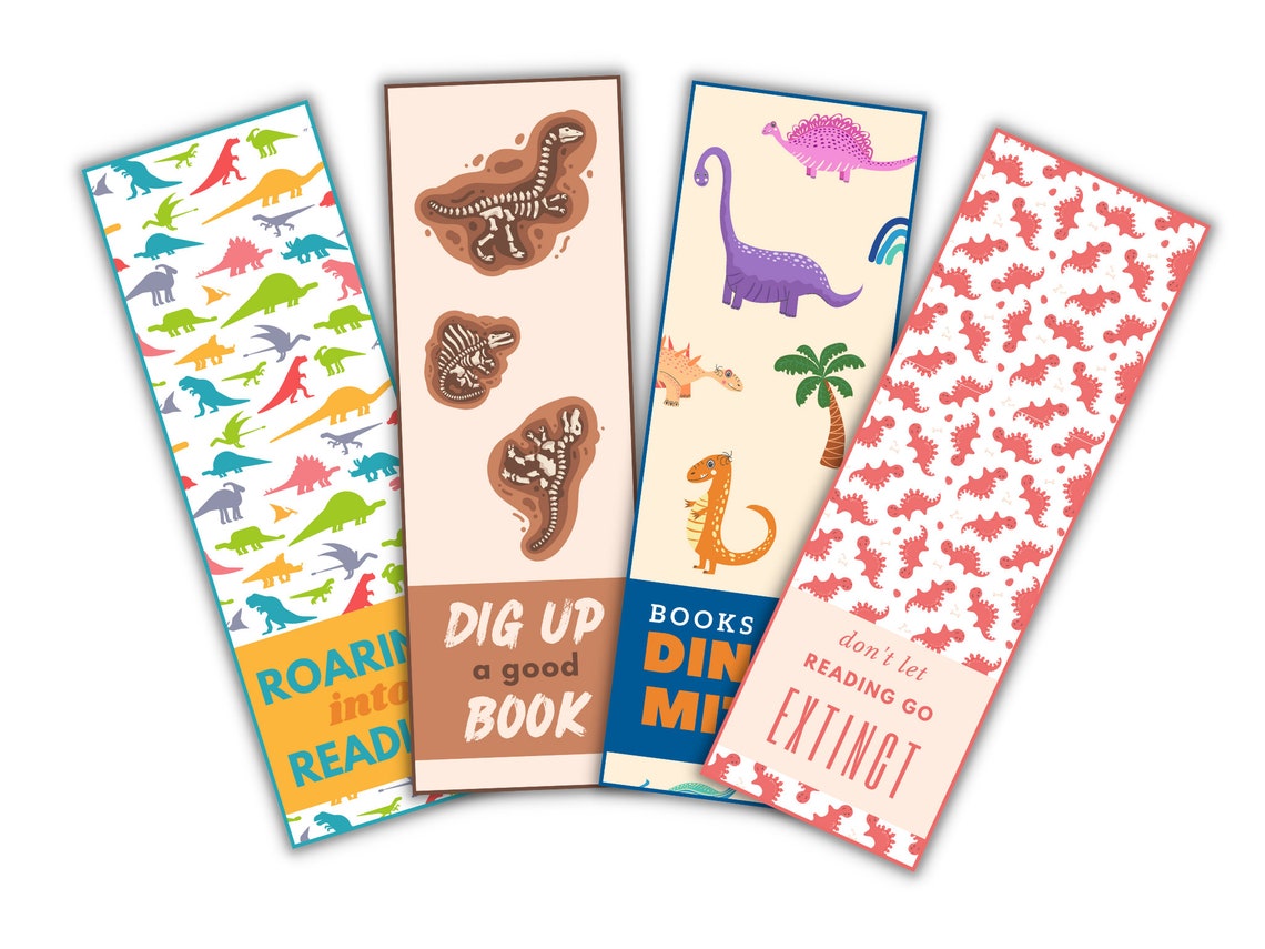 Printable Kids Dinosaur Bookmarks, Classroom Reading Day, Instant ...