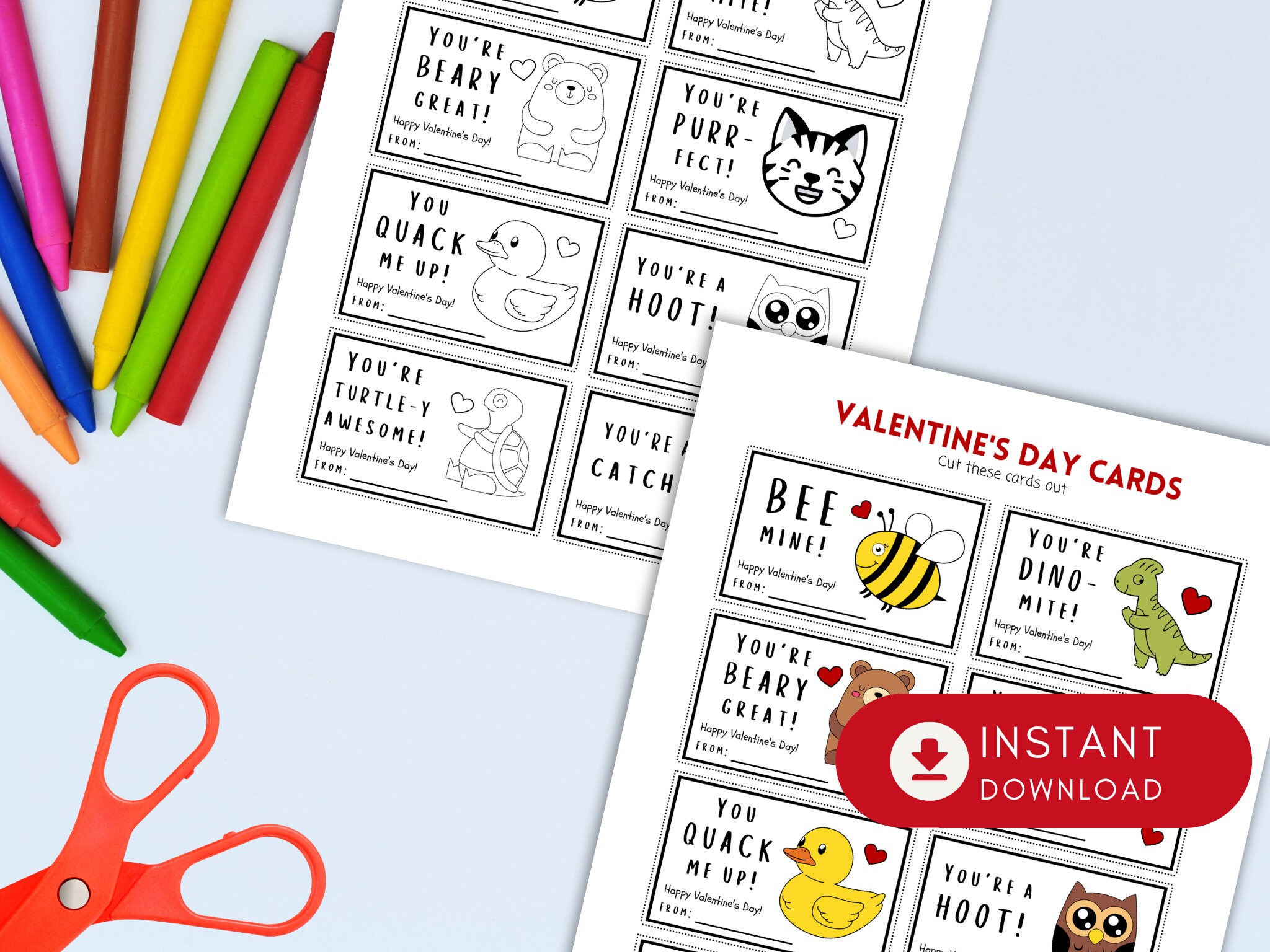 Animal Pun Valentine's Day Printable Cards Kids Valentine's Day Cards ...