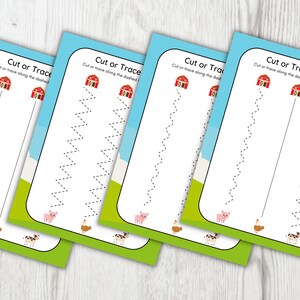 Barn Animal Themed Preschool Cutting or Tracing Worksheets Printable ...