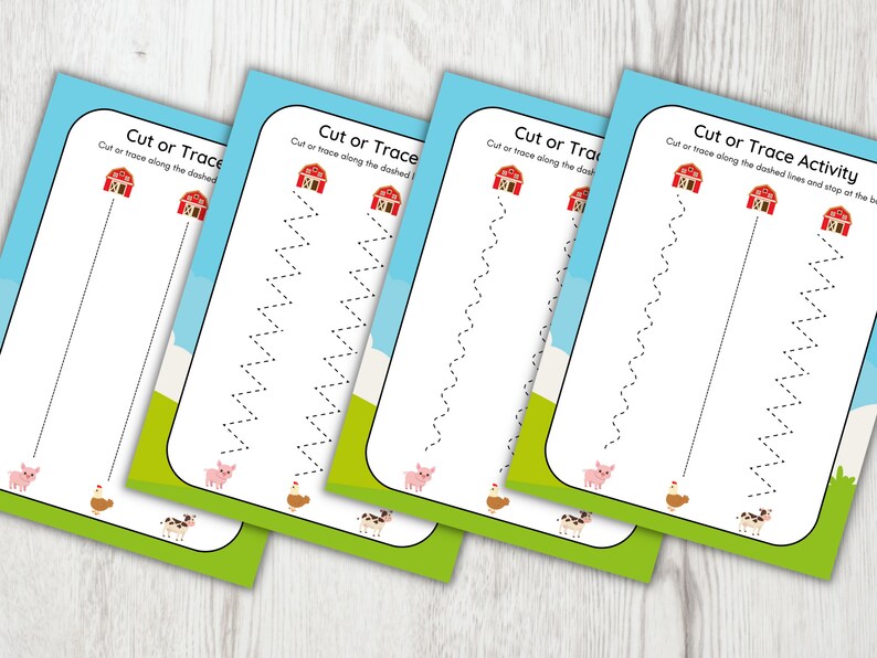 Barn Animal Themed Preschool Cutting or Tracing Worksheets - Etsy