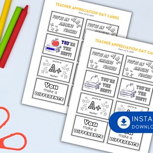 Teacher Appreciation Day Printable Color-in Cards From School Aged Kids ...