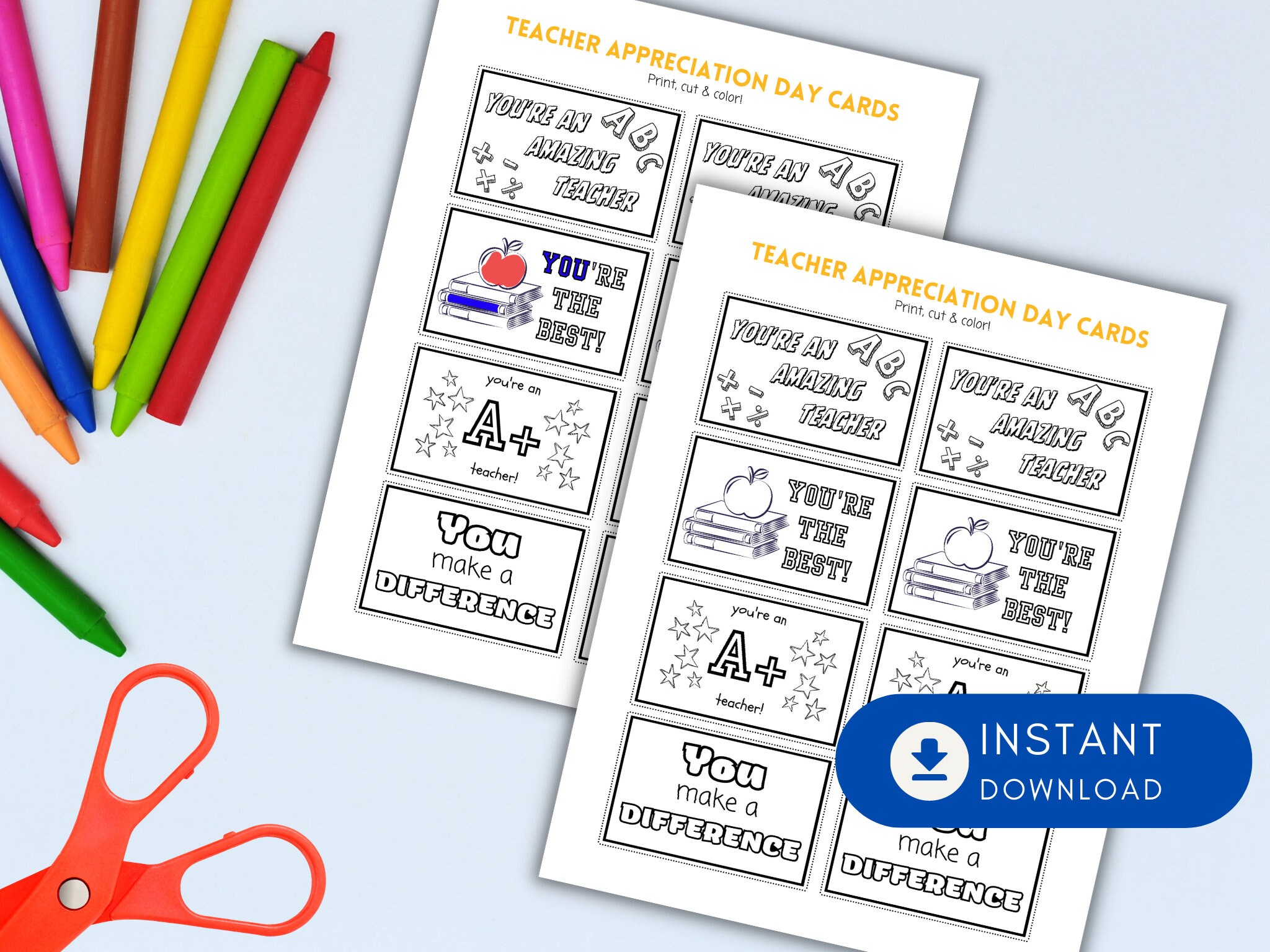 Teacher Appreciation Day Printable Color-in Cards From School Aged Kids ...