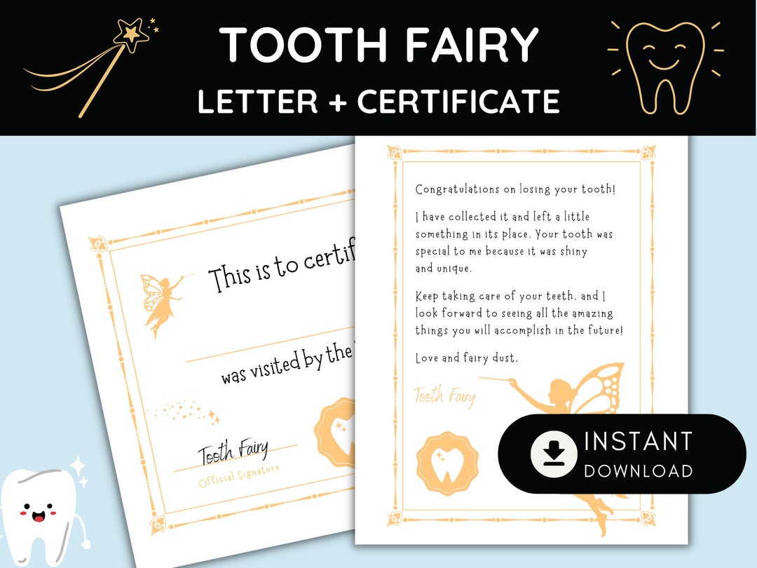 Zahnfee Brief & Urkunde für Kinder (Instant Download) - Etsy.de