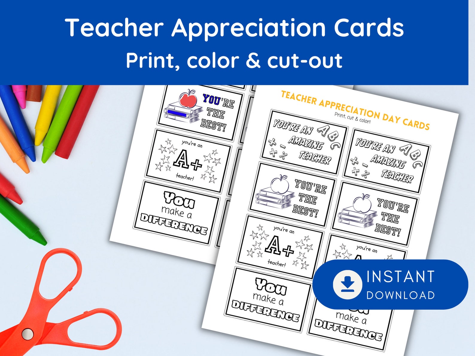 Teacher Appreciation Day Printable Color-in Cards From School Aged Kids ...