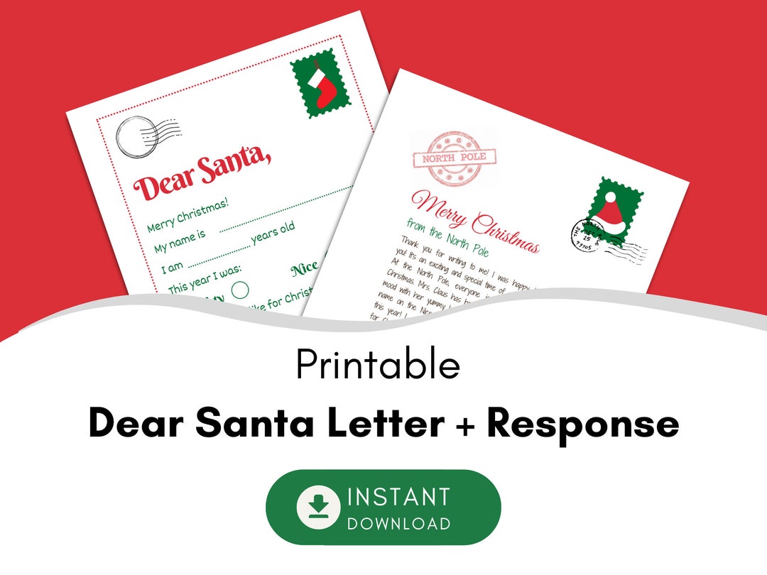 Printable Letter to Santa & Response Set (instant Download) - Etsy