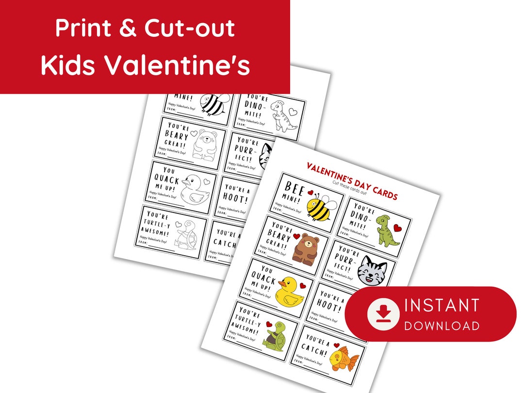 Punny Animal Valentine's Day Printable Cards Kids Valentine's Day Cards ...