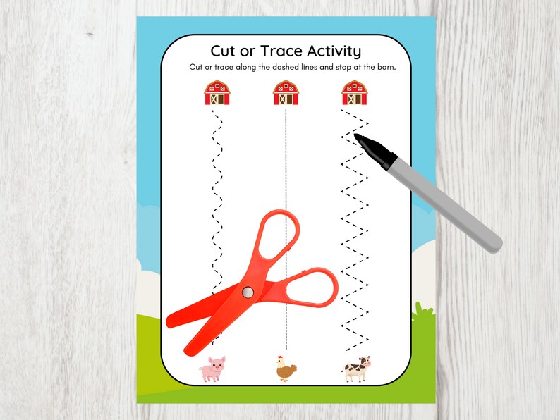 Barn Animal Themed Preschool Cutting or Tracing Worksheets - Etsy