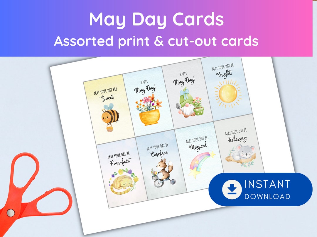 May Day Basket Printable Cards, 8 Assorted Designs, Print at Home May ...