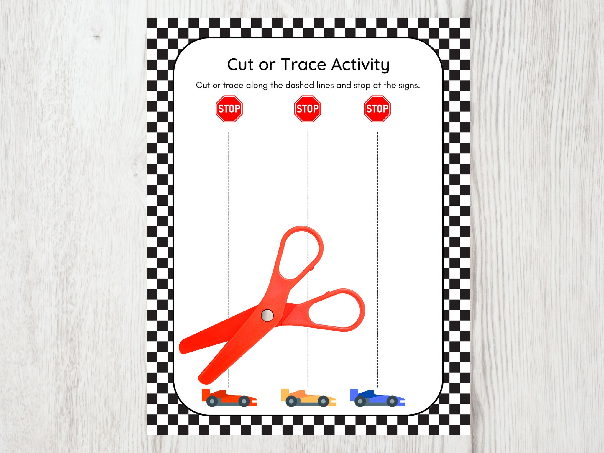 Racecar Cutting Practice Worksheet: Preschool Fine Motor Skills ...
