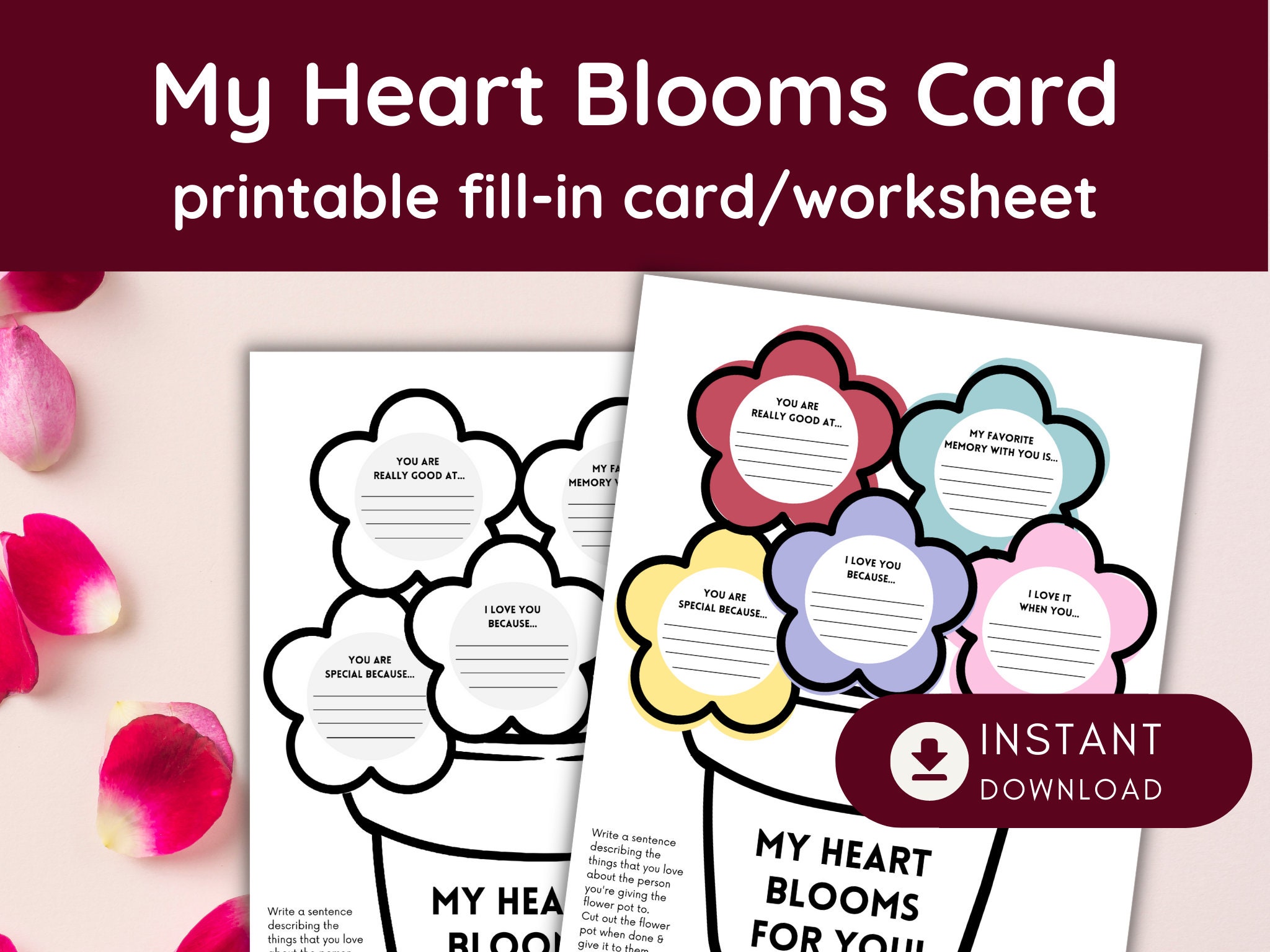 My Heart Blooms for You Appreciation Card Worksheet - Print at Home ...