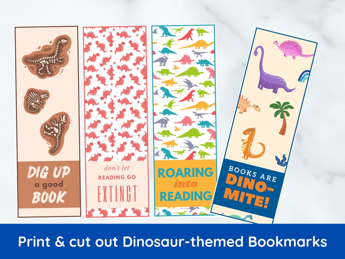 Printable Kids Dinosaur Bookmarks, Classroom Reading Day, Instant ...