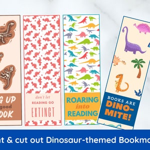 Printable Kids Dinosaur Bookmarks, Classroom Reading Day, Instant ...