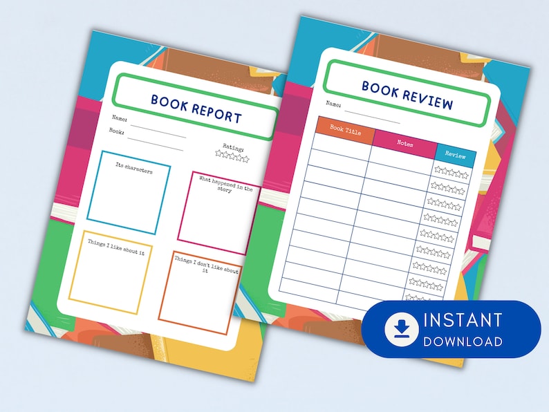 Kids Book Review and Book Report Digital Printable Worksheets, Book ...