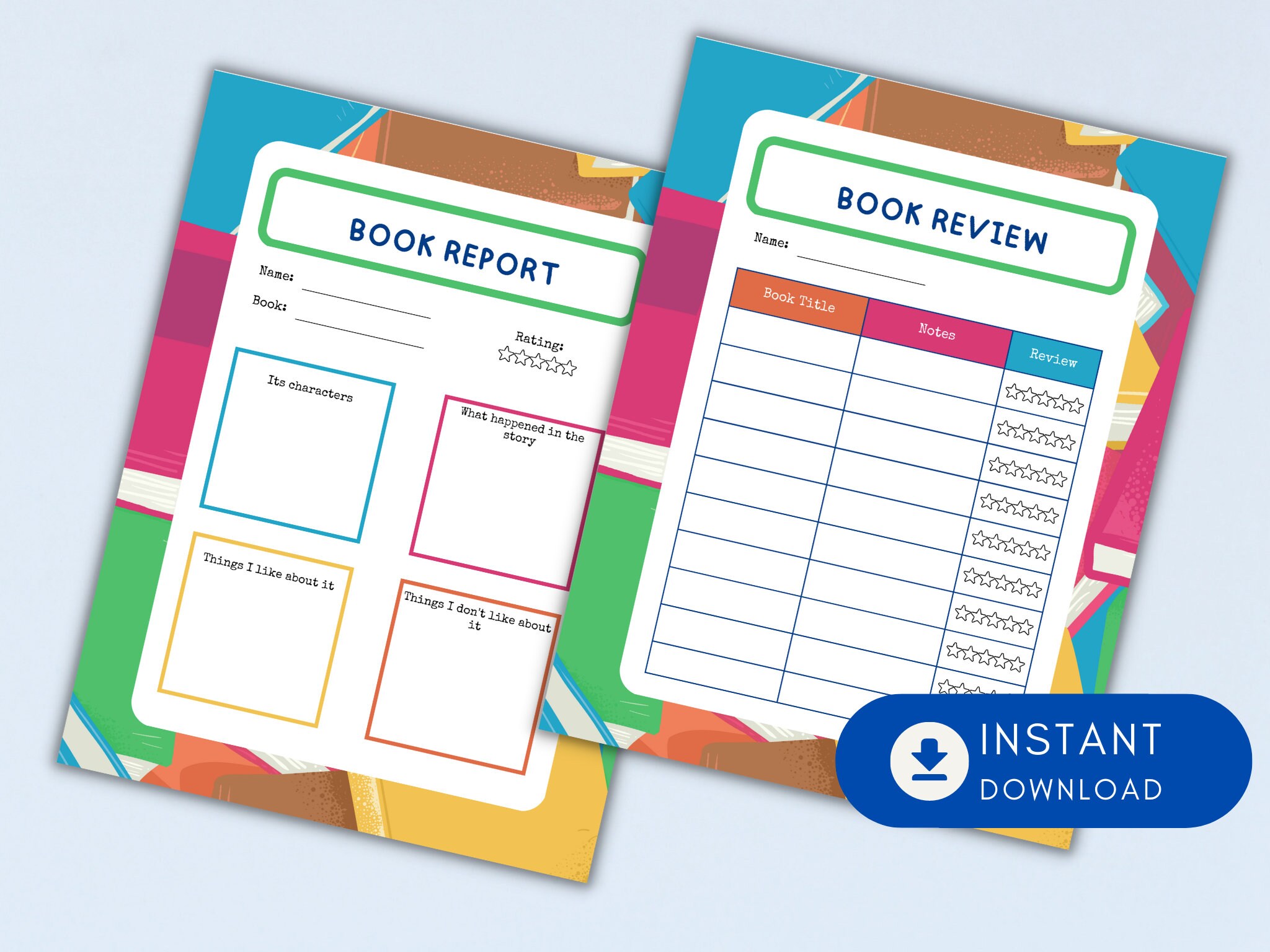 Kids Book Review and Book Report Digital Printable Worksheets, Book ...