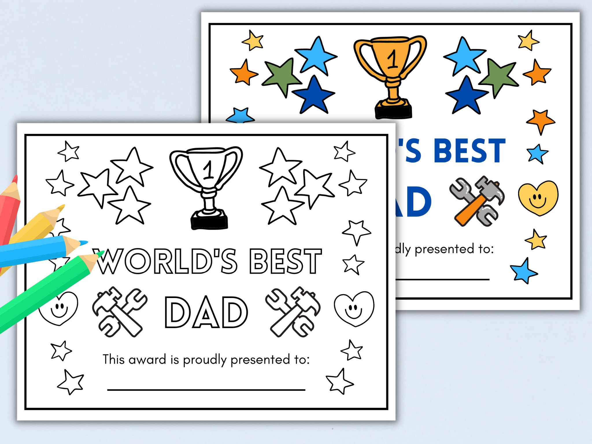 Best Dad Father's Day Certificate Coloring Activity Sheet for Kids to ...