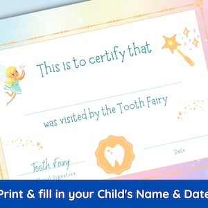 Printable Tooth Fairy Certificate: Lost Tooth Keepsake (PDF Download 8 ...