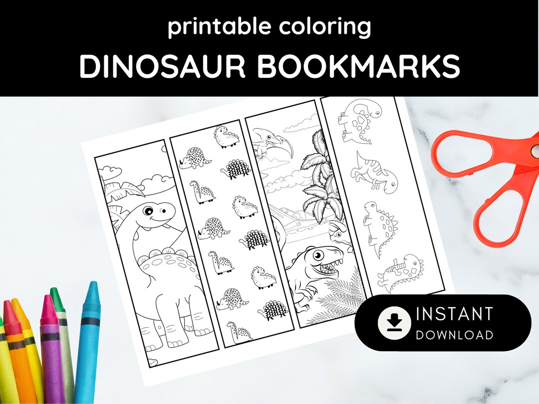 Printable Dinosaur Coloring Bookmarks: Kids Classroom Activity (digital ...