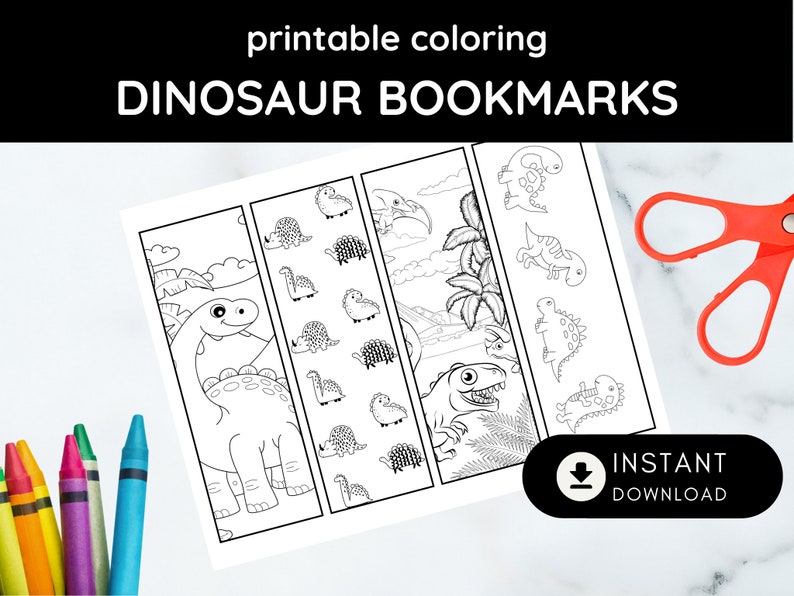 Printable Dinosaur Coloring Bookmarks: Kids Classroom Activity (digital ...