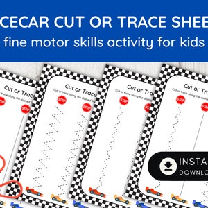 Printable Kids Racecar Themed Preschool Cutting Worksheets, Preschool ...