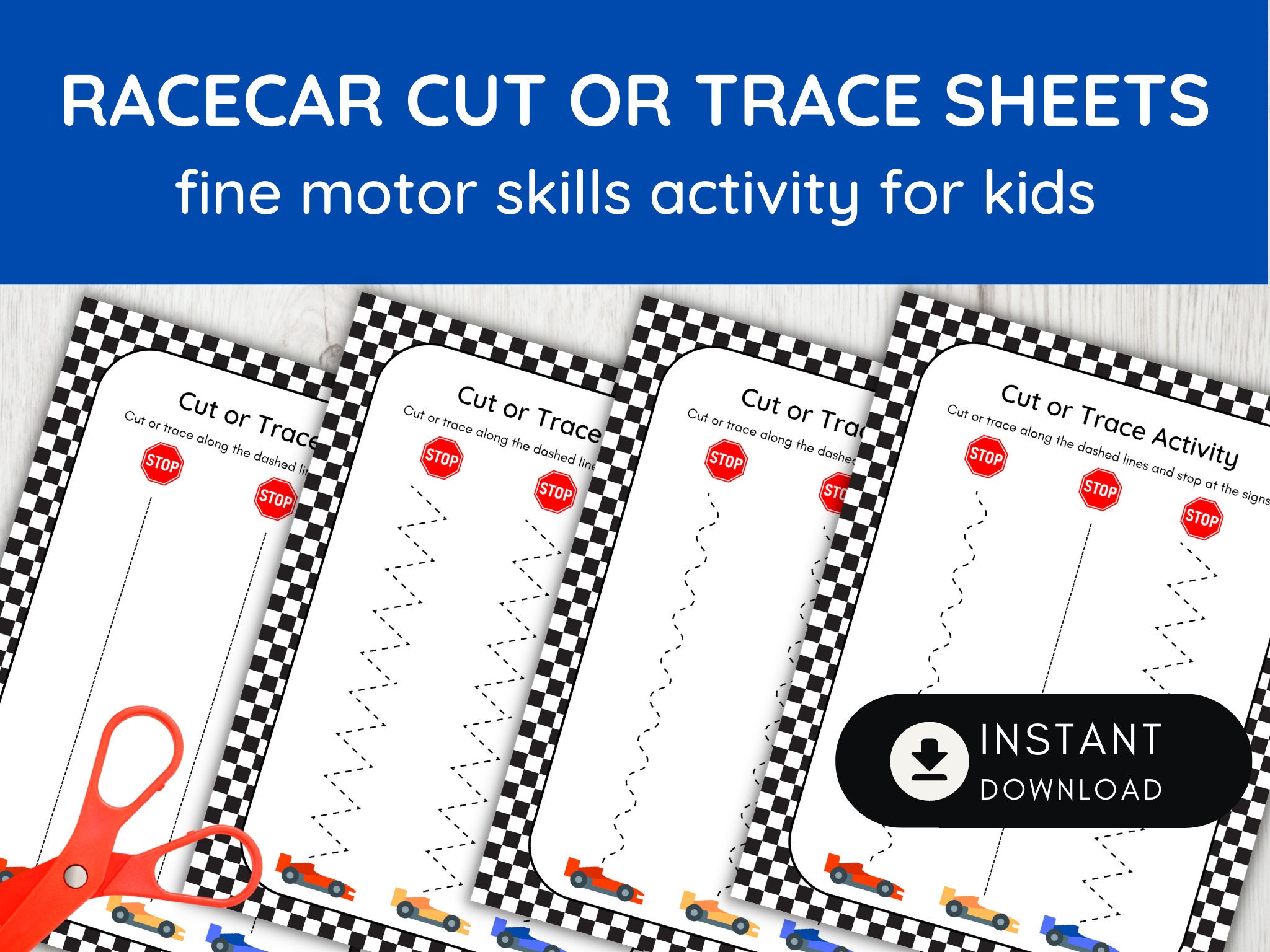 Racecar Cutting Practice Worksheet: Preschool Fine Motor Skills ...