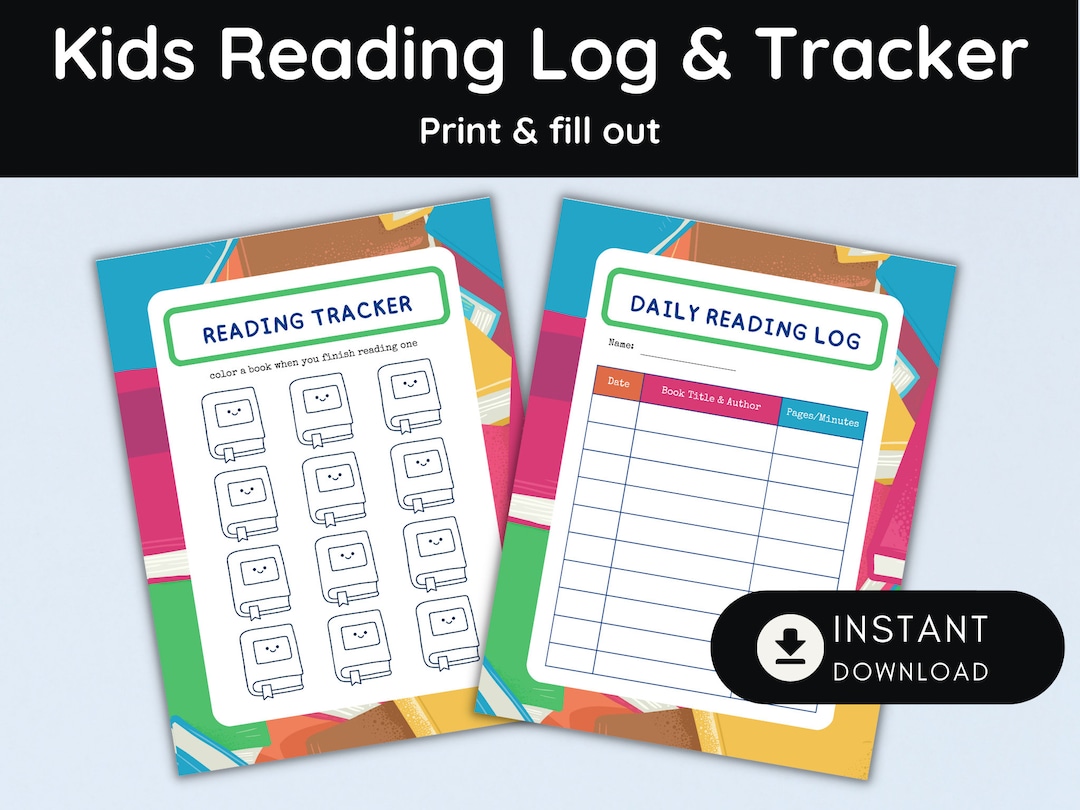 Kids Book Reading Log Tracker Set With Color-in Books Reading Tracker ...
