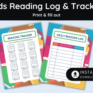 Kids Book Reading Log Tracker Set With Color-in Books Reading Tracker ...