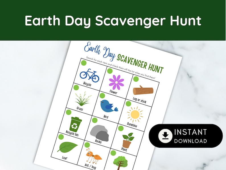 Printable Earth Day Scavenger Hunt for Kids: Earth Day Preschool ...