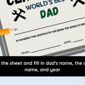 Best Dad Father's Day Certificate Sheet for Kids to Give to Fathers ...