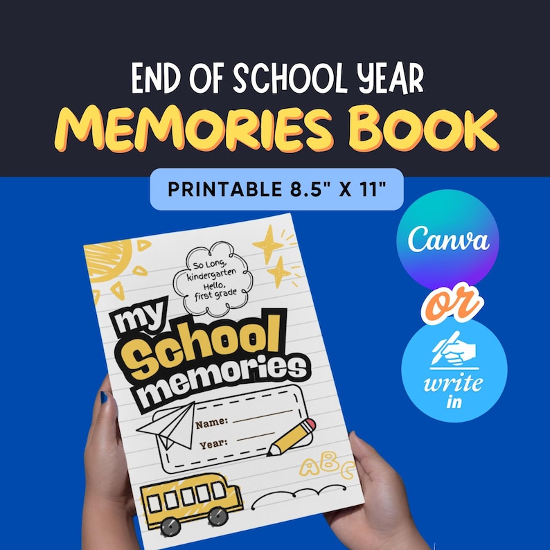 End of School Year Memory Book, Printable PDF Fill-in & Canva-editable ...
