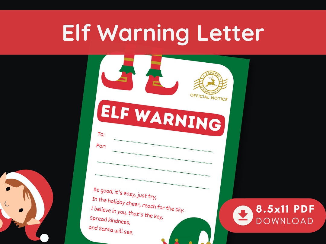 Printable Elf warning Report Letter Print at Home Elf Report Card ...