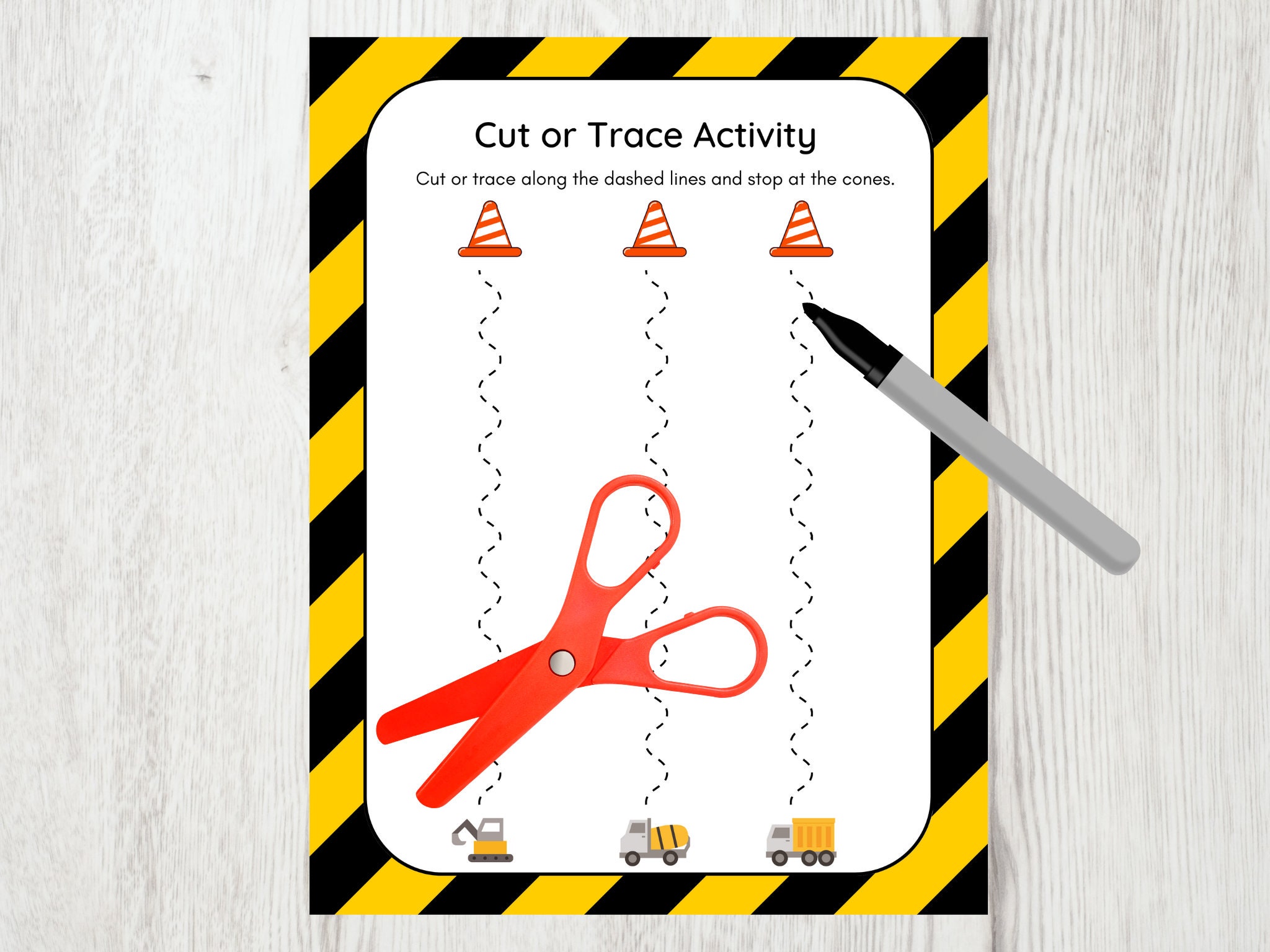 Printable Kids Construction Themed Preschool Cutting or Tracing ...