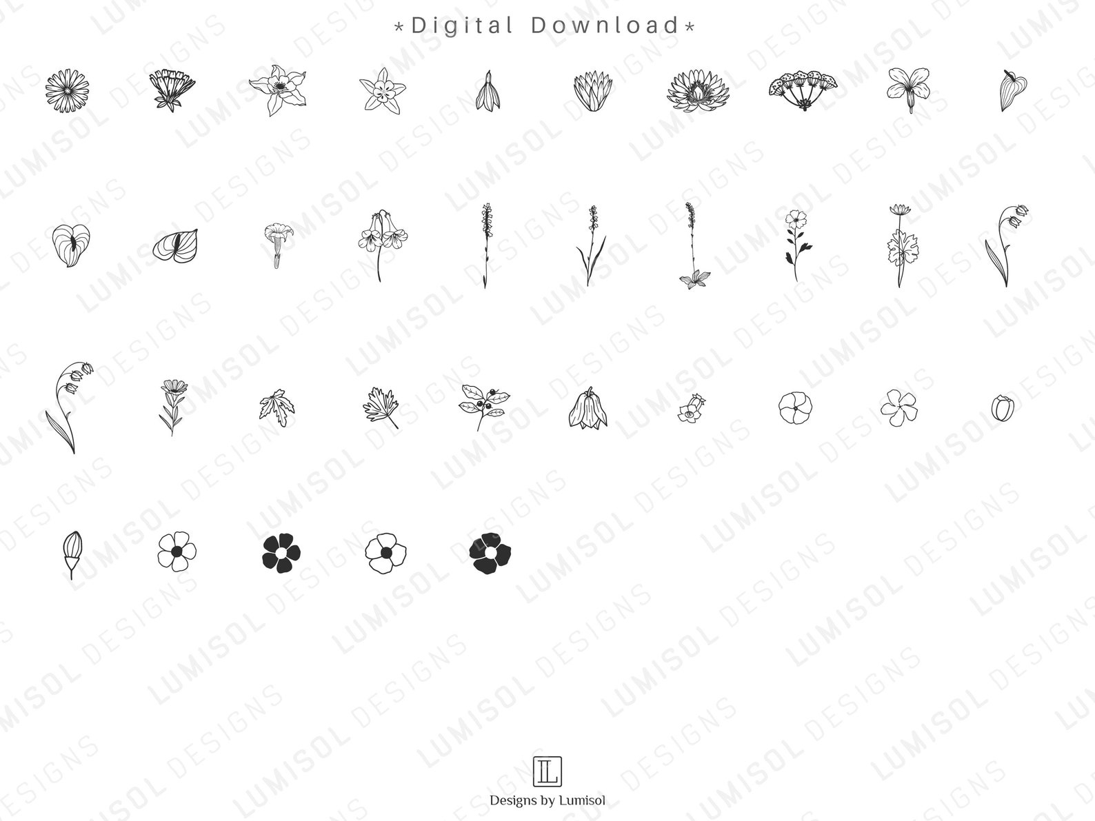 130 Wildflower SVG Bundle Hand Drawn Flower Clip Art Botanical Floral ...