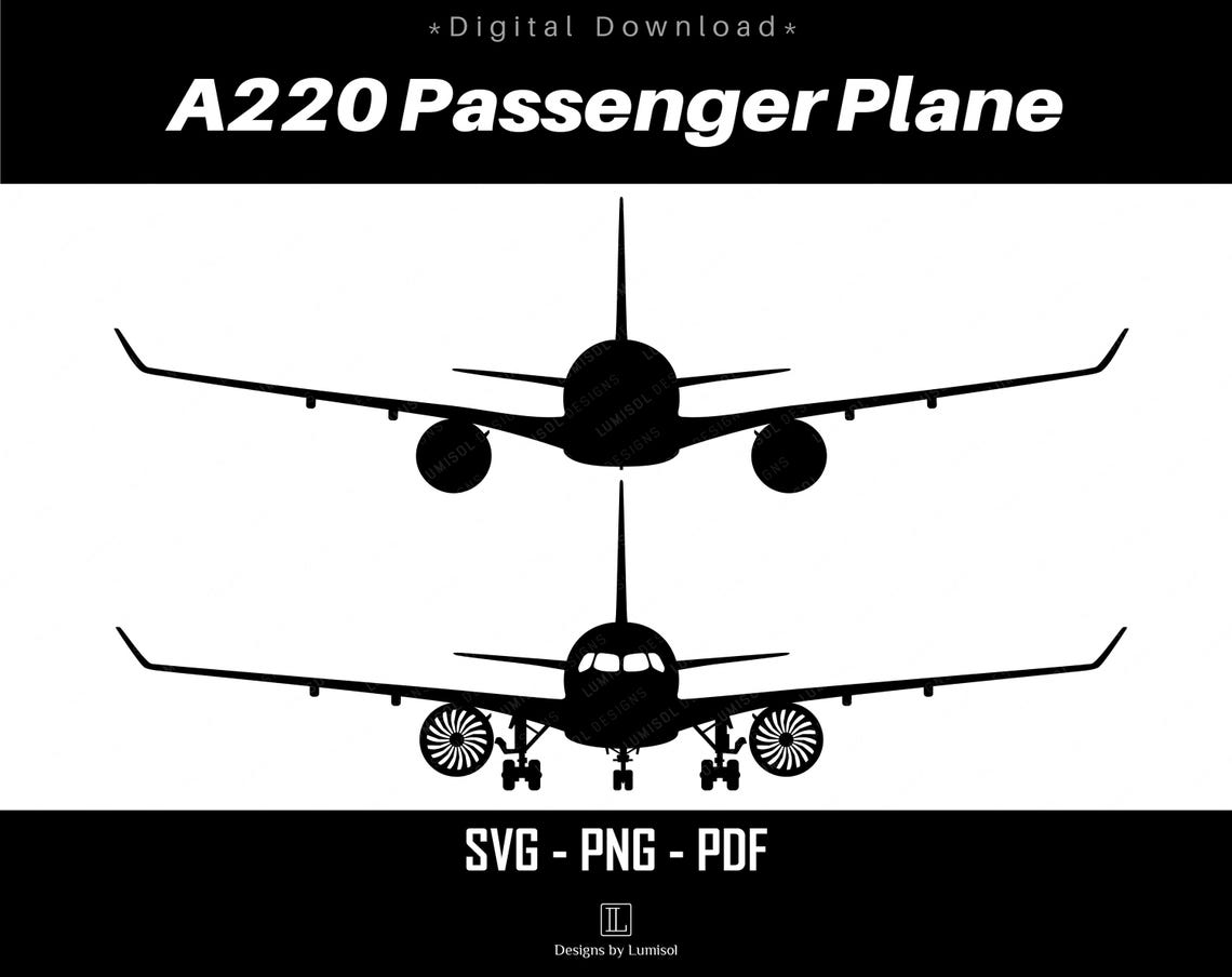 Airbus A220 SVG Vector Files | Passenger Airplane Png | Transparent ...