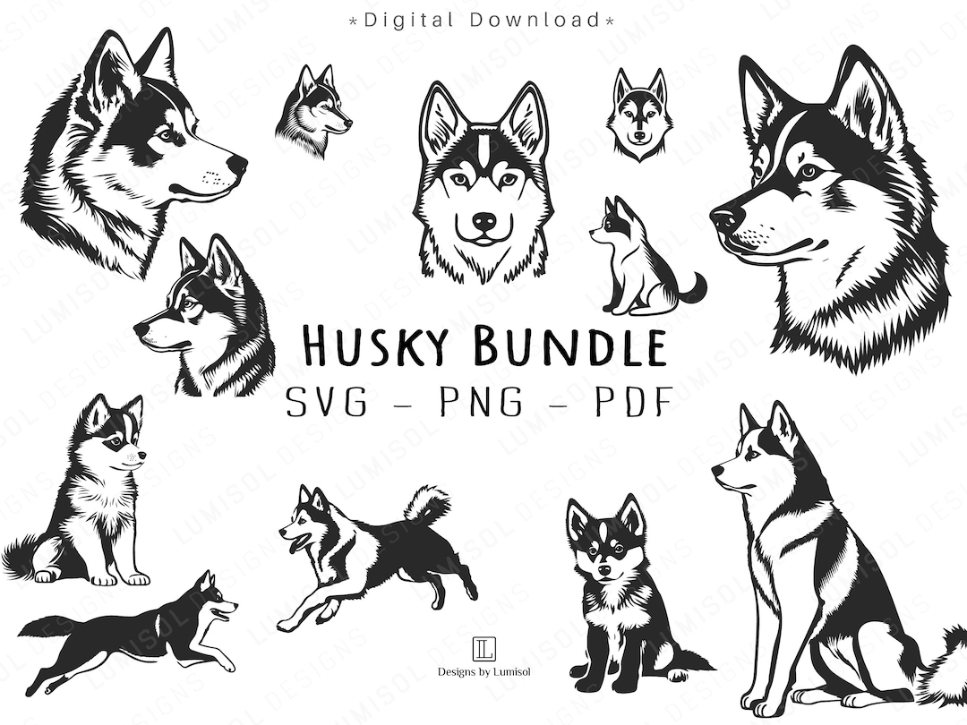 Husky SVG Bundle | Siberian Husky Clipart PNG | Dogs and Puppies Vector ...