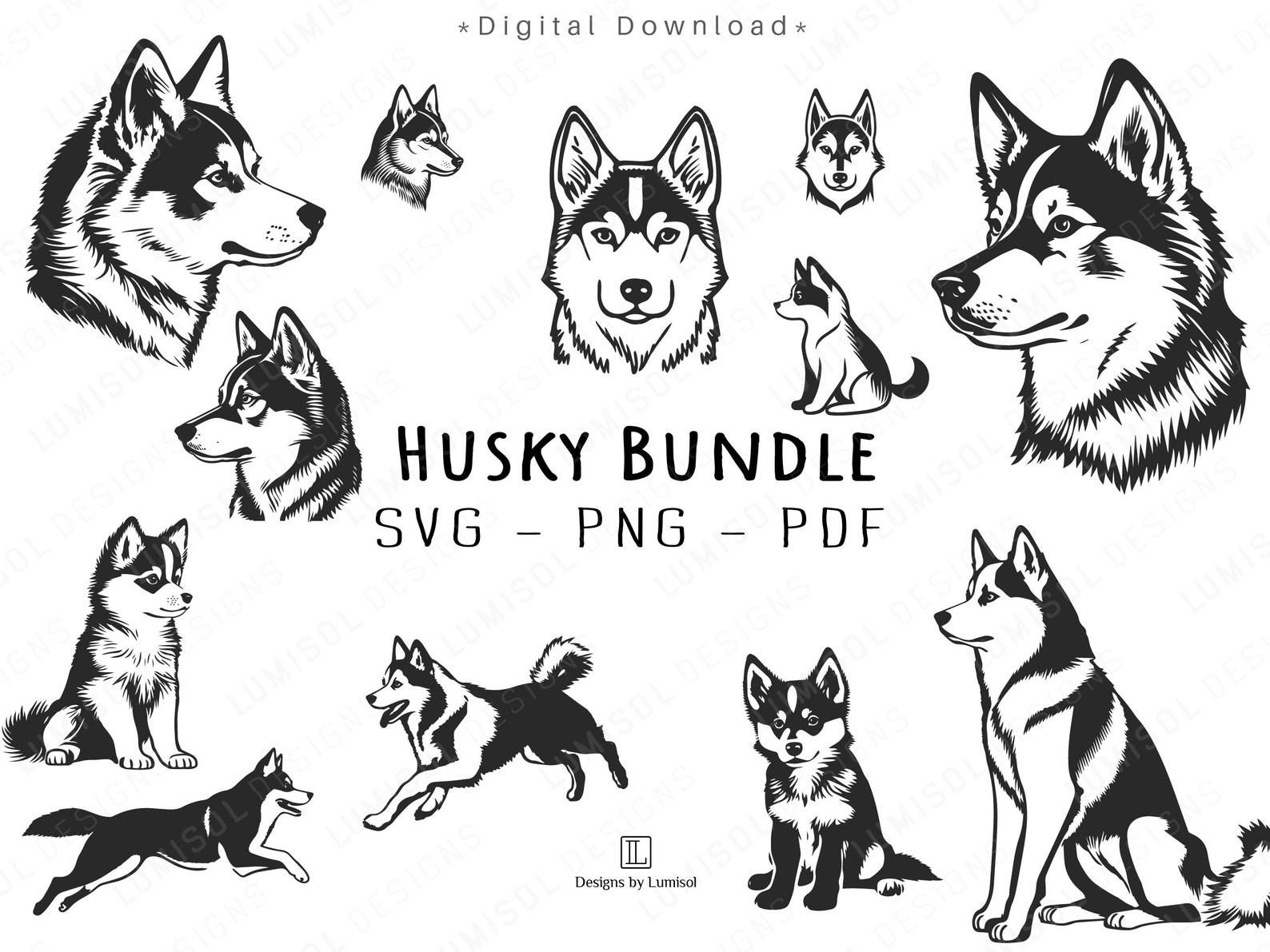 Husky SVG Bundle | Siberian Husky Clipart PNG | Dogs and Puppies Vector ...