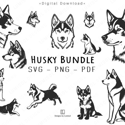 Husky SVG Bundle Siberian Husky Clipart PNG Dogs and - Etsy