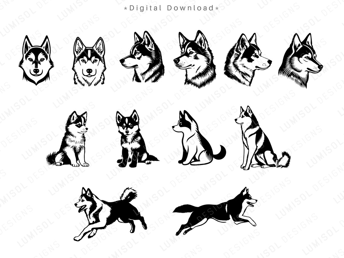 Husky SVG Bundle | Siberian Husky Clipart PNG | Dogs and Puppies Vector ...