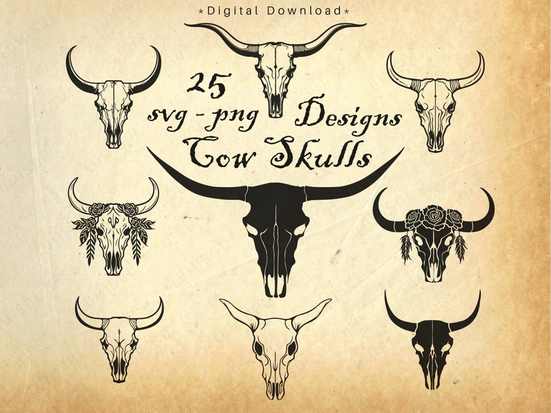 25 Cow Skulls SVG Bundle / Buffalo Bull Longhorn Skulls Clip Art ...
