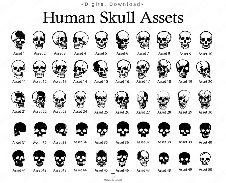50 Human Skulls SVG Bundle: Gothic Horror Clip Art (digital Download ...