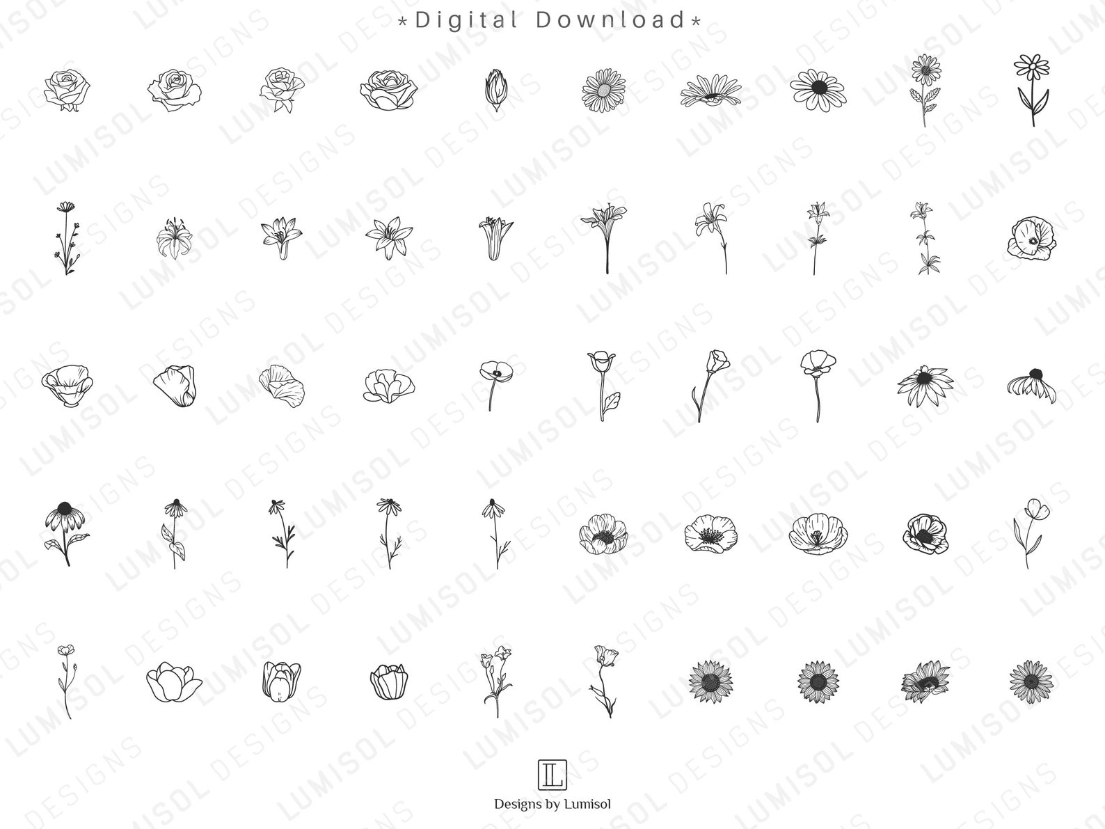 130 Wildflower SVG Bundle Hand Drawn Flower Clip Art Botanical Floral ...