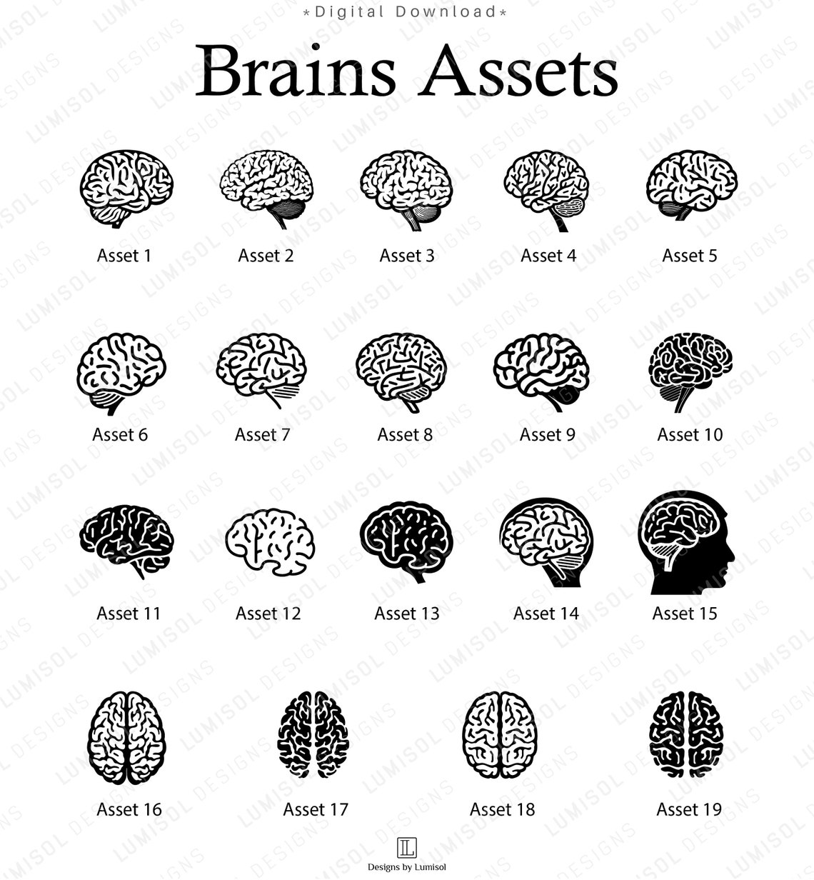 Brain SVG Bundle: Human Brain Clip Art, Silhouette (digital Download ...