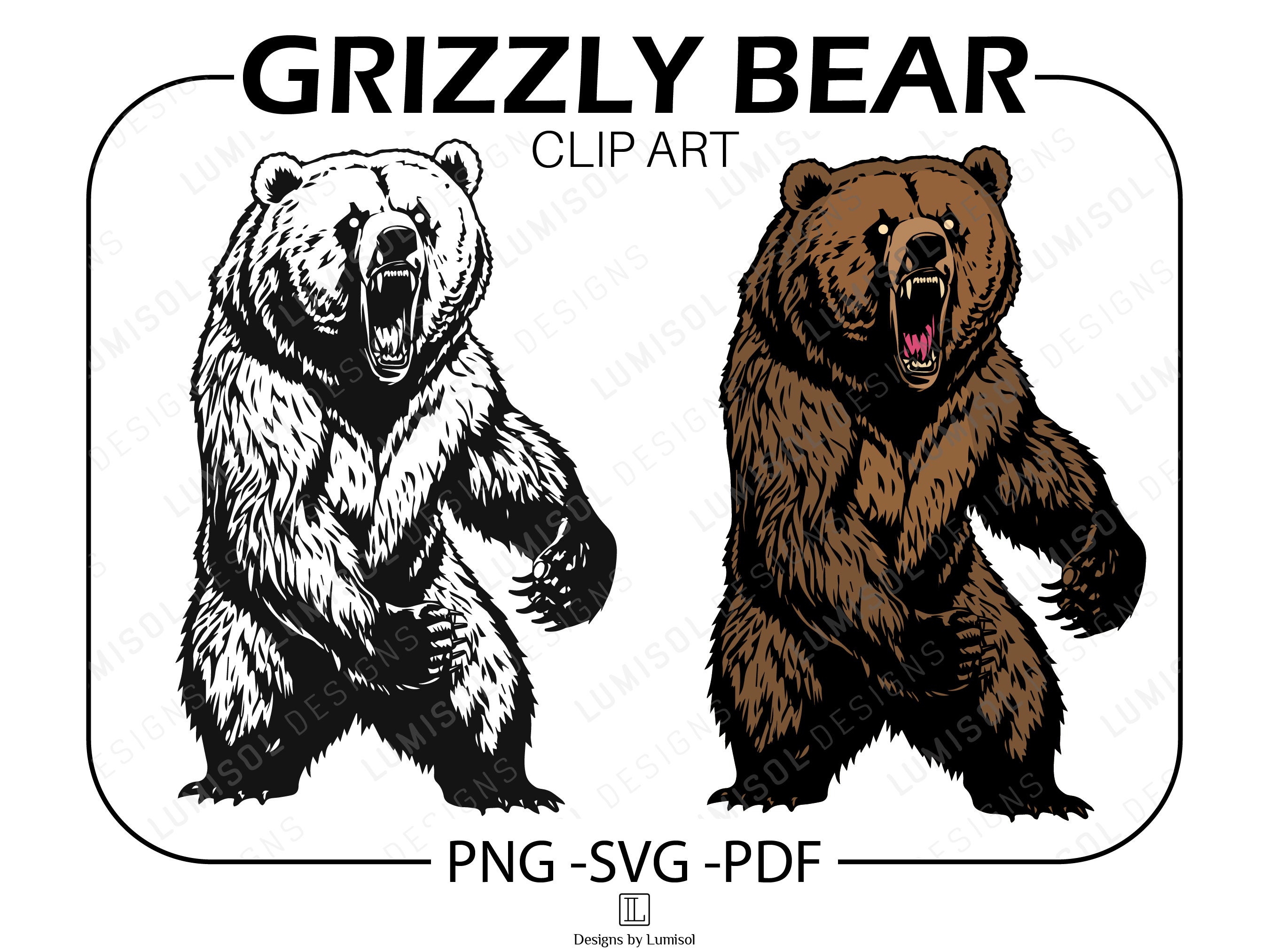 Grizzly Bear SVG Angry Bear Animal Clip Art PNG Commercial Use - Etsy