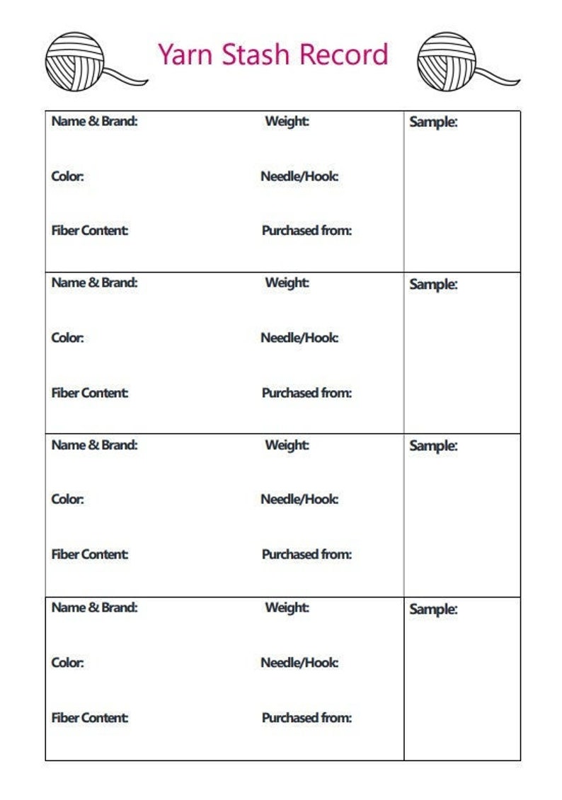 Yarn Stash Tracker Printable | Crochet & Knitting Yarn Inventory ...