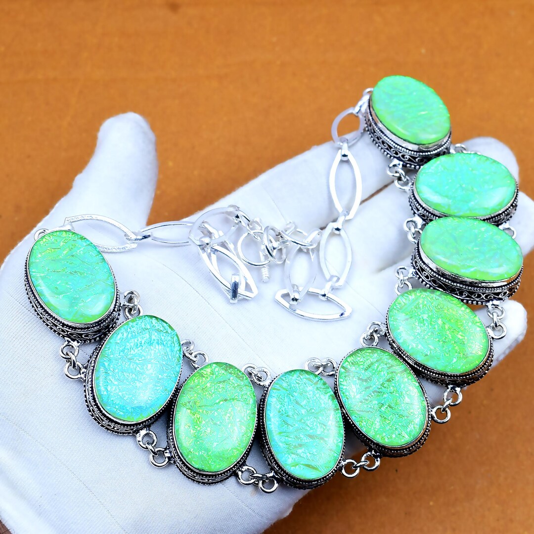 Handmade Australian Fire Green Opal Gemstone Necklace: 925 Sterling ...